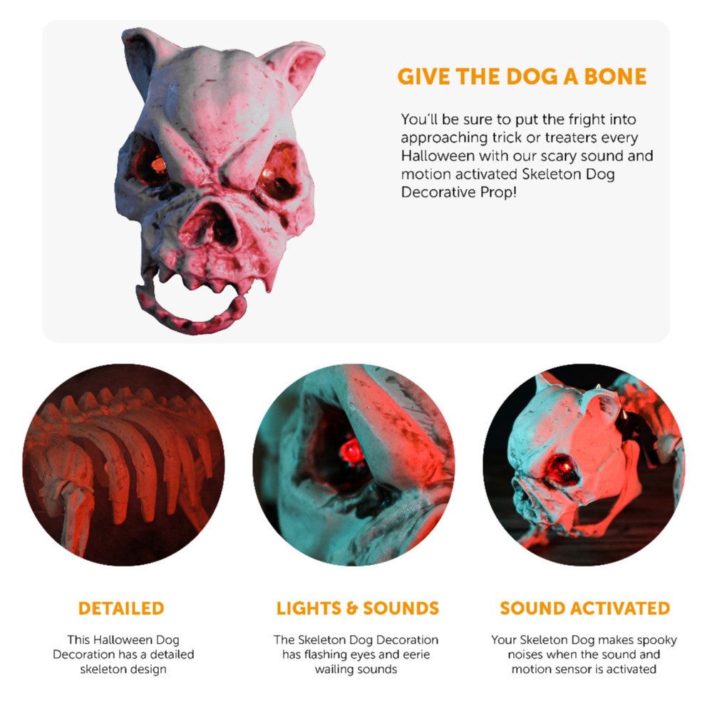 Dog Skeleton Prop with Light Up Eyes + Sound | Cazaar